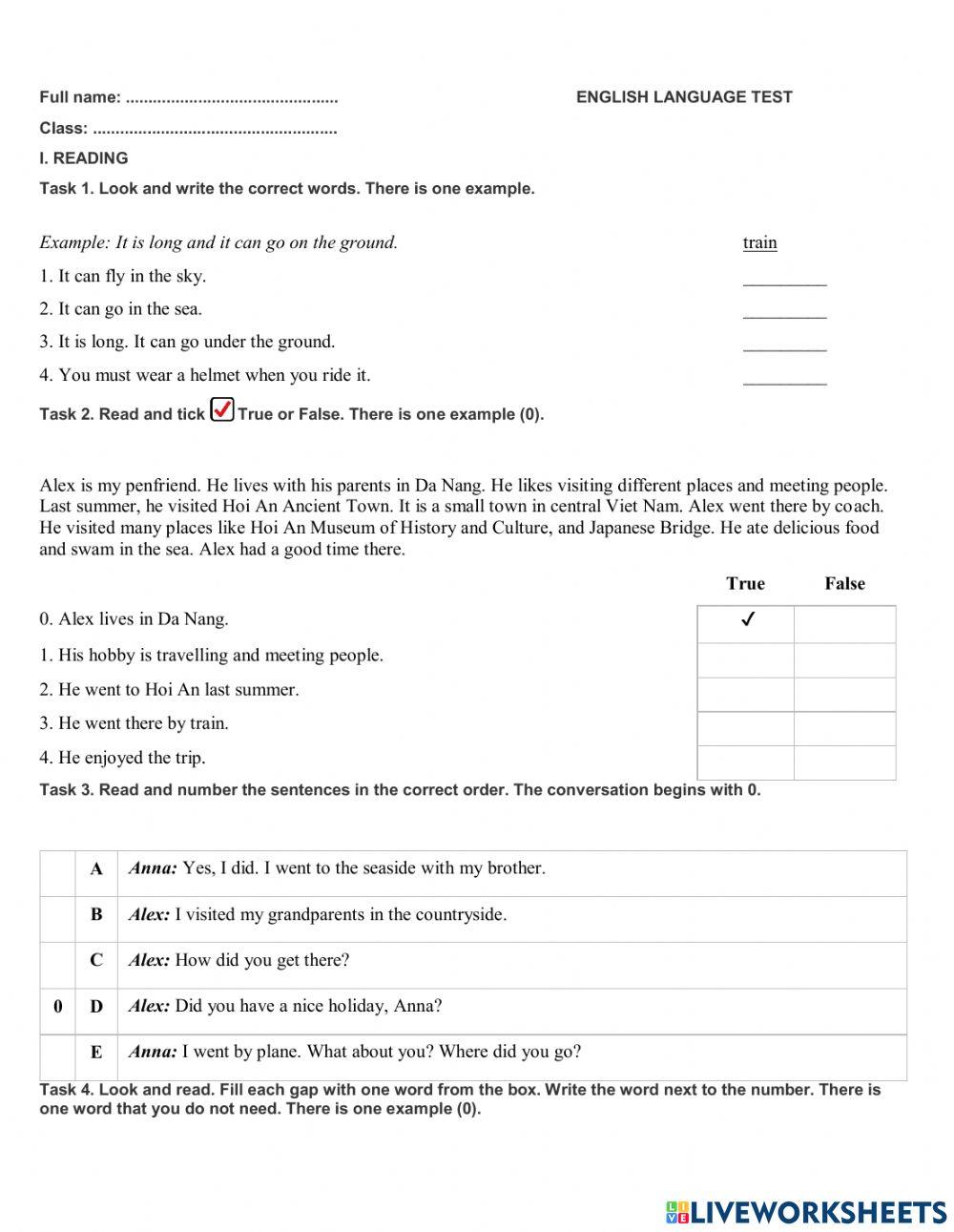 Unit 3-reading and writing- G5 worksheet | Live Worksheets