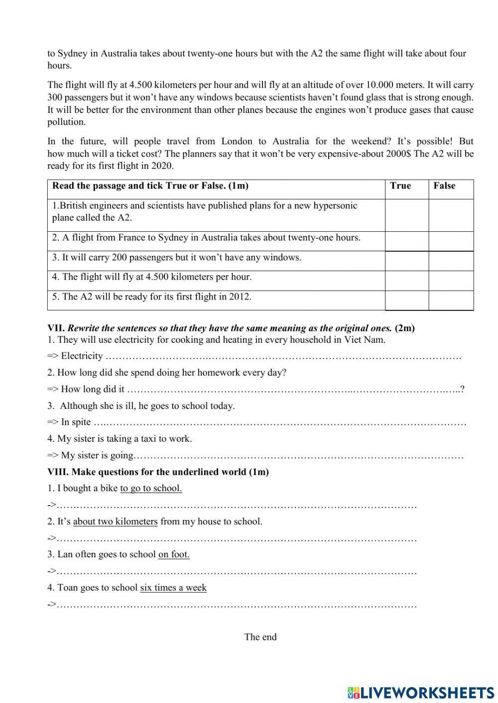 2000978 | English 7 - Second term test | Hoàng Thị Minh