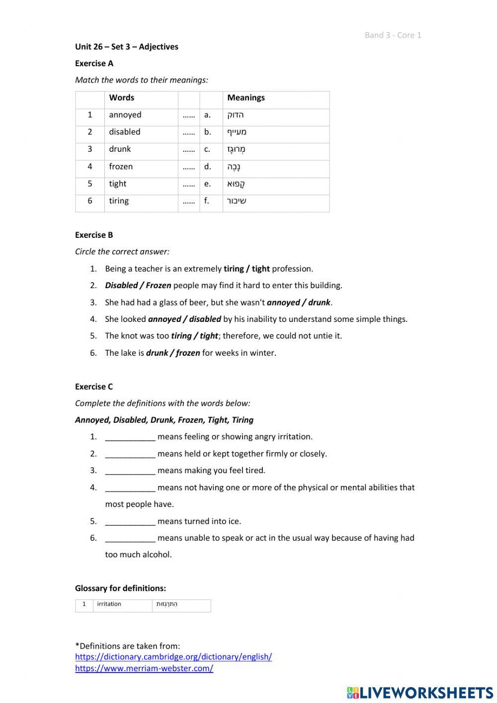 Band 3 (Core 1)… | Free Interactive Worksheets | 2001191