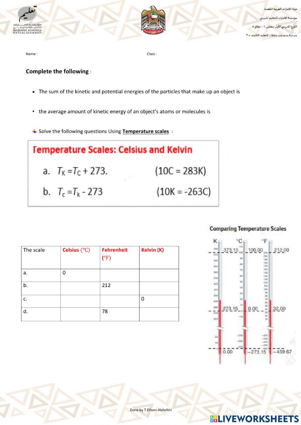 Thermal energy and Temperature online exercise for | Live Worksheets