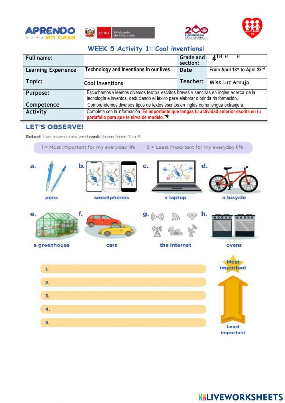 Cool inventions online worksheet | Live Worksheets