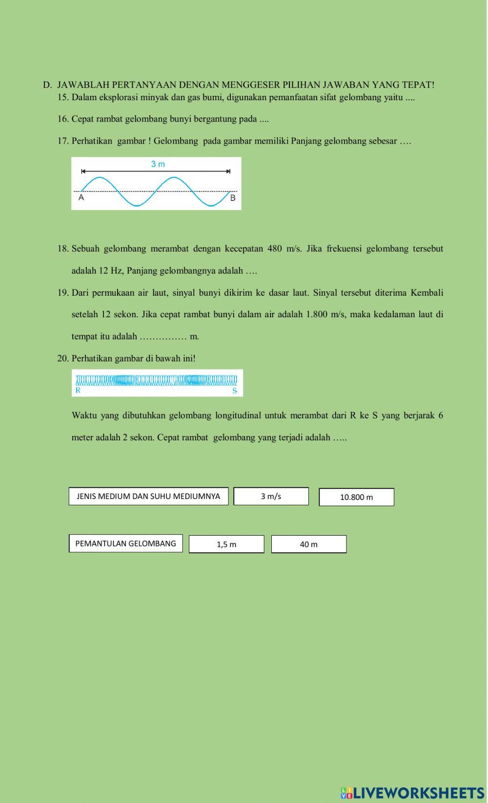 Ph getaran dan gelombang bunyi worksheet | Live Worksheets