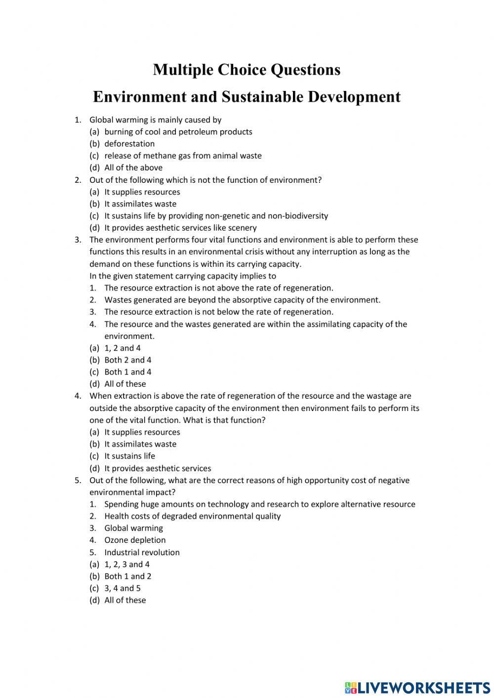 Environment and Sustainable Development online exercise for | Live ...