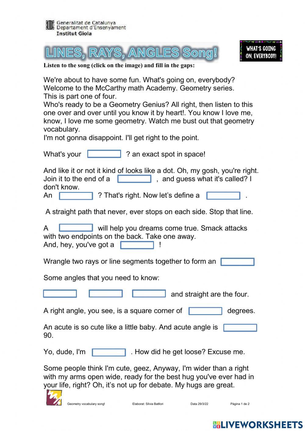 2001673 | LINES, RAYS, ANGLES Song - Geometry VOCAB Music