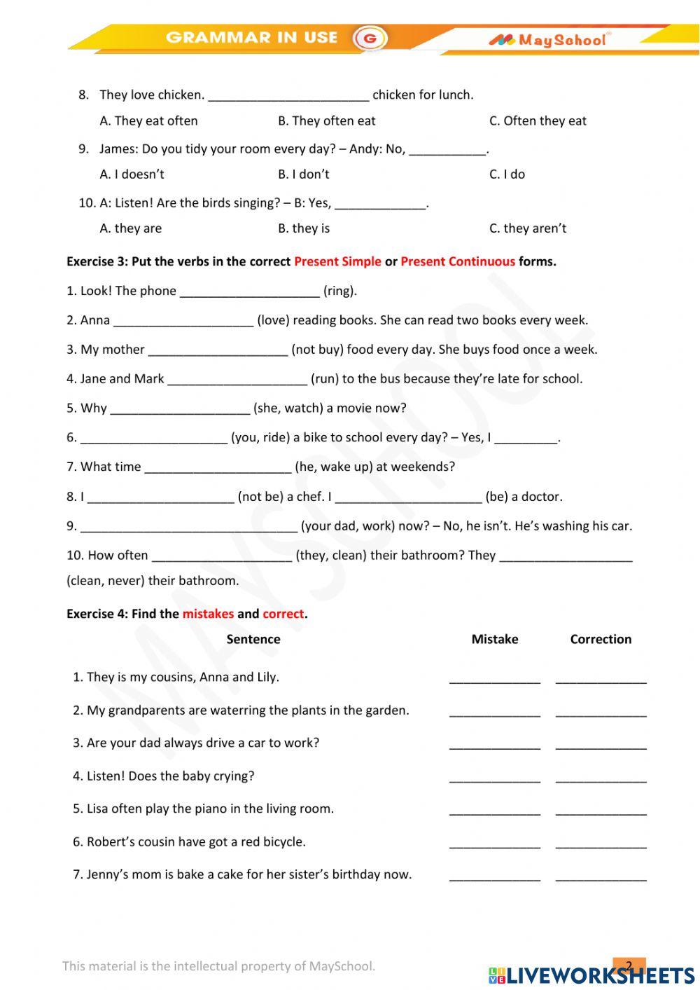 G-Gram-L13-Present Simple - Present Continuous-Test online exercise for ...