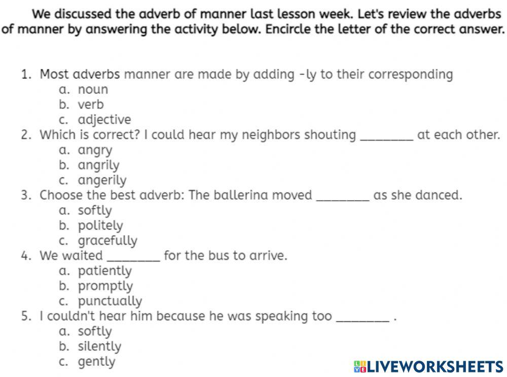Adverb online exercise for 4 | Live Worksheets