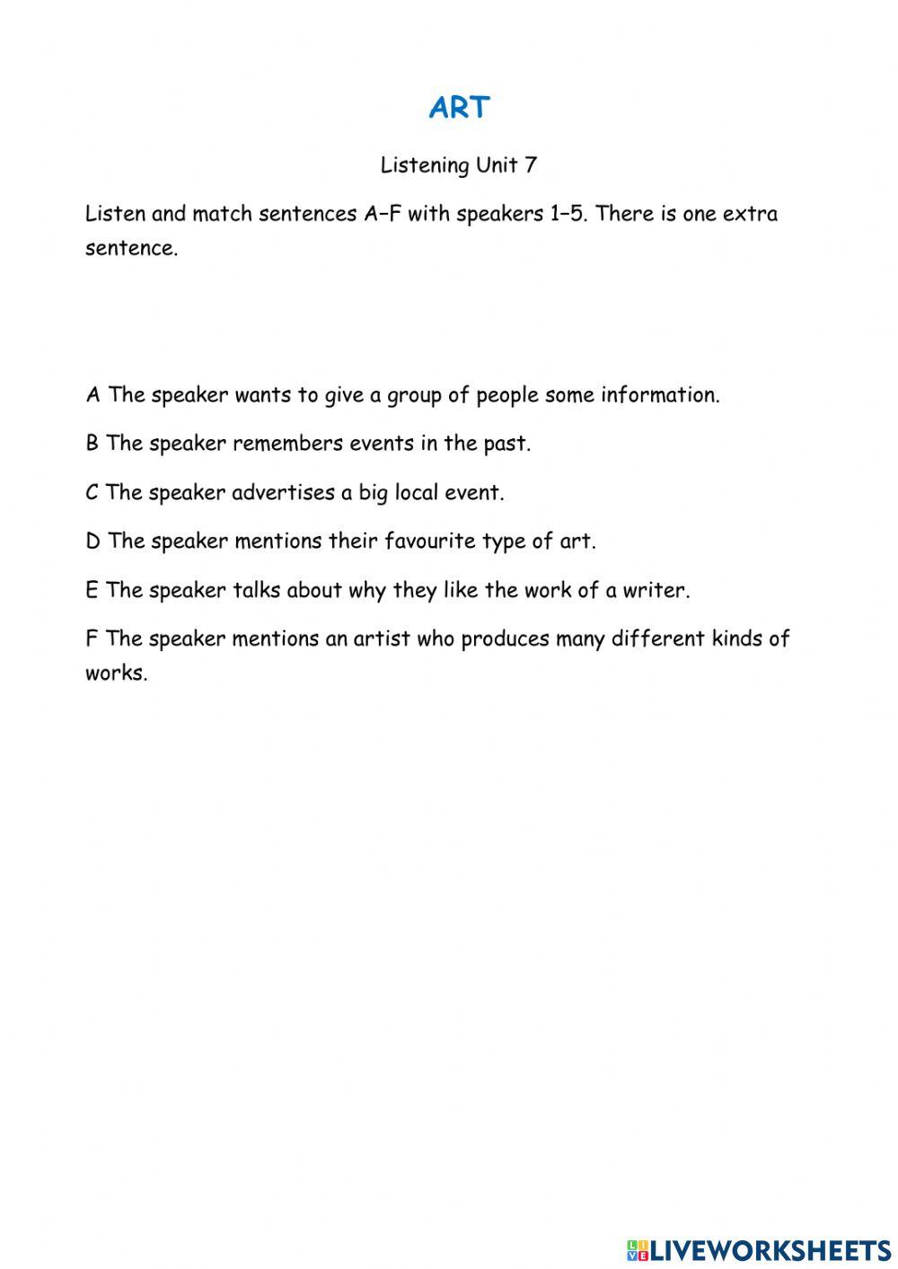 Art interactive activity for Intermediate | Live Worksheets