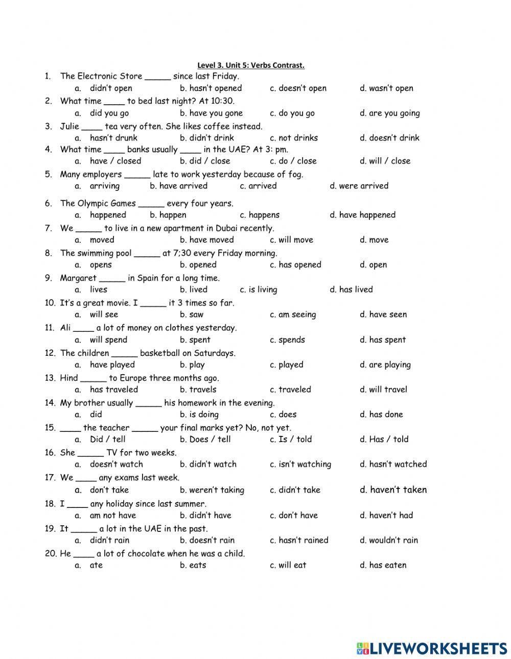 Venture 4 Unit 5 Verbs Contrast 2002557 | Talal Metib Al