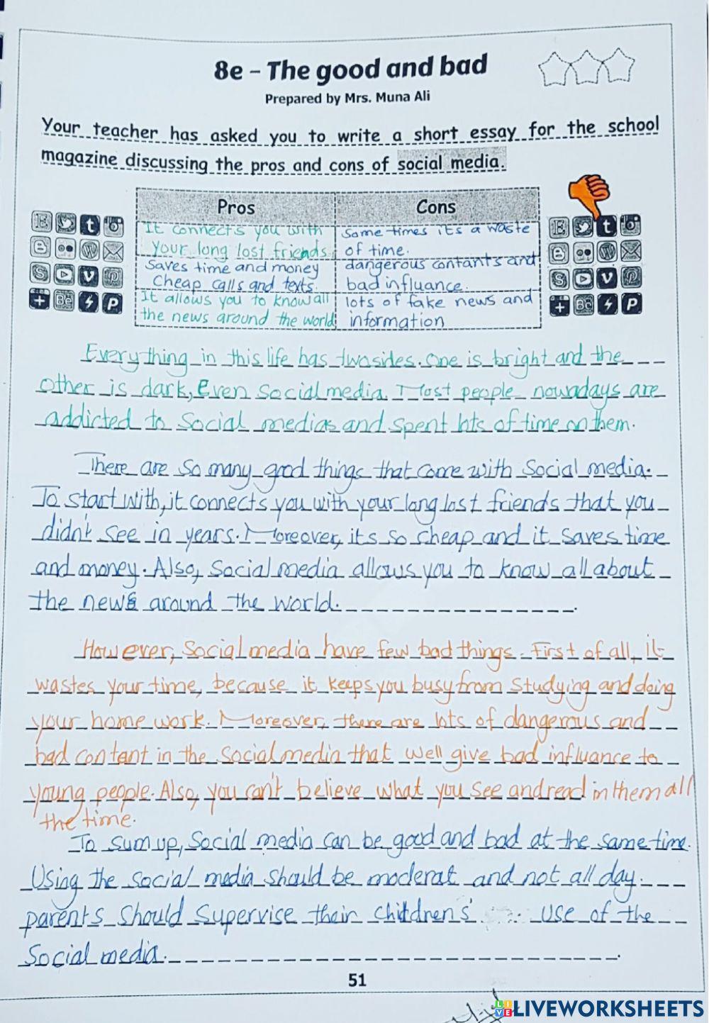 Pros and cons revision online exercise for | Live Worksheets