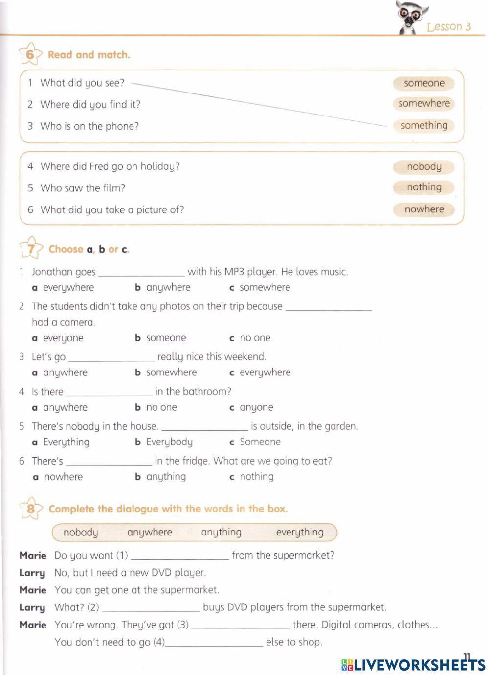 Indefinite pronouns online exercise for 4-5 | Live Worksheets