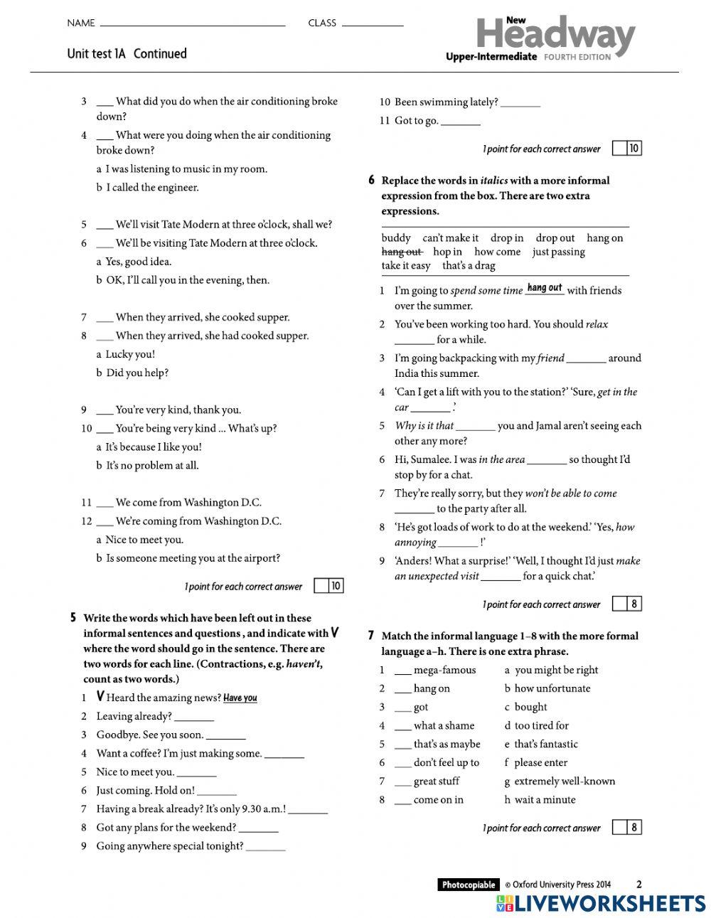 headway upper i… | Free Interactive Worksheets | 6864862