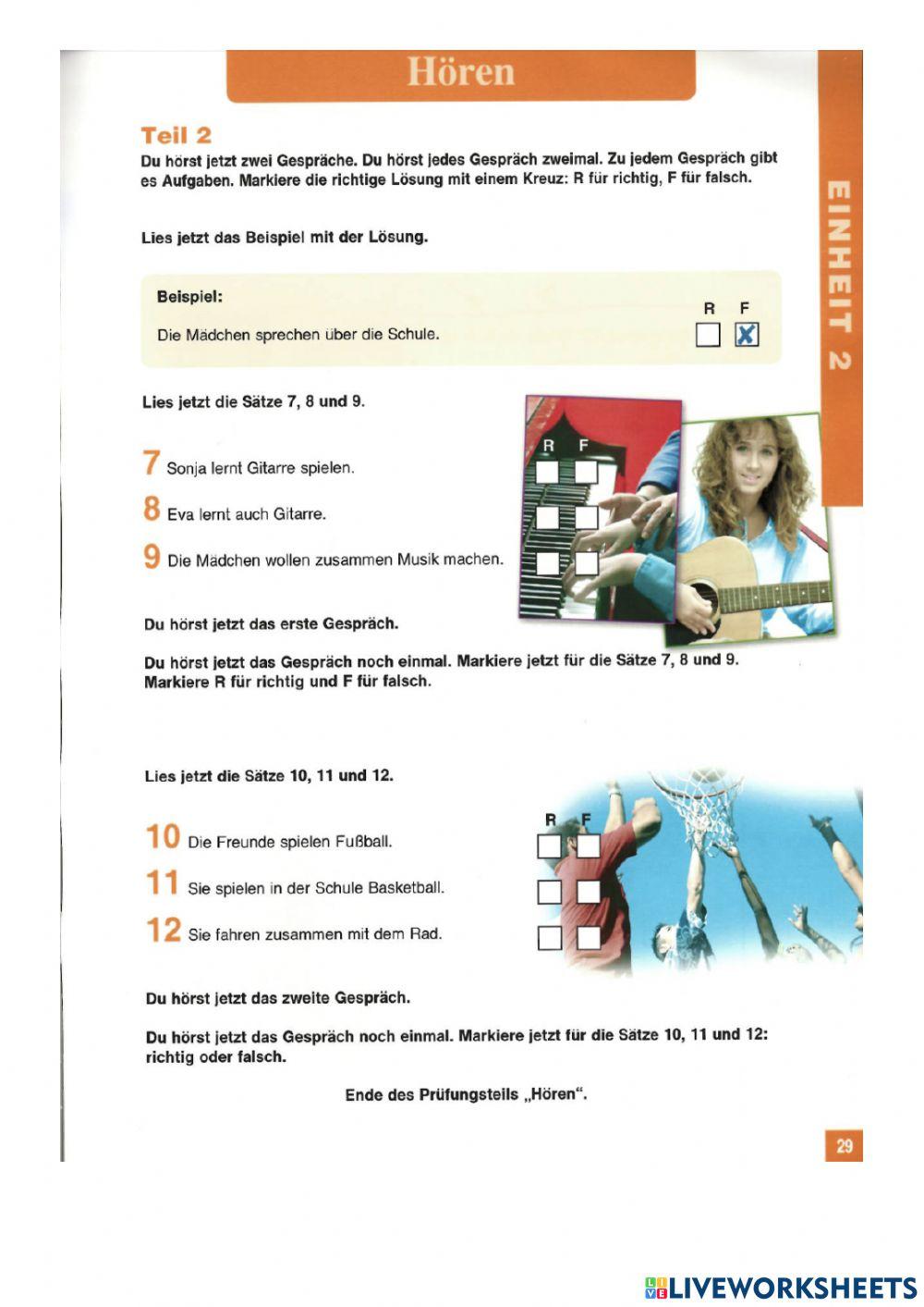 Freizeit - Höre… | Free Interactive Worksheets | 4035758