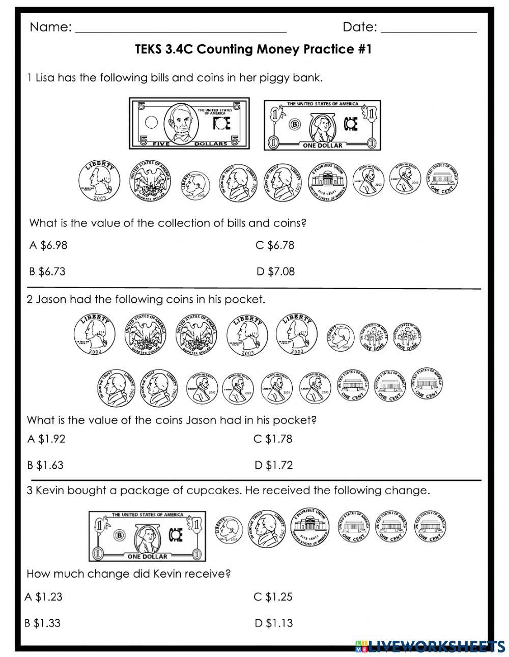 Money - 3.4c co… | Free Interactive Worksheets | 2002918
