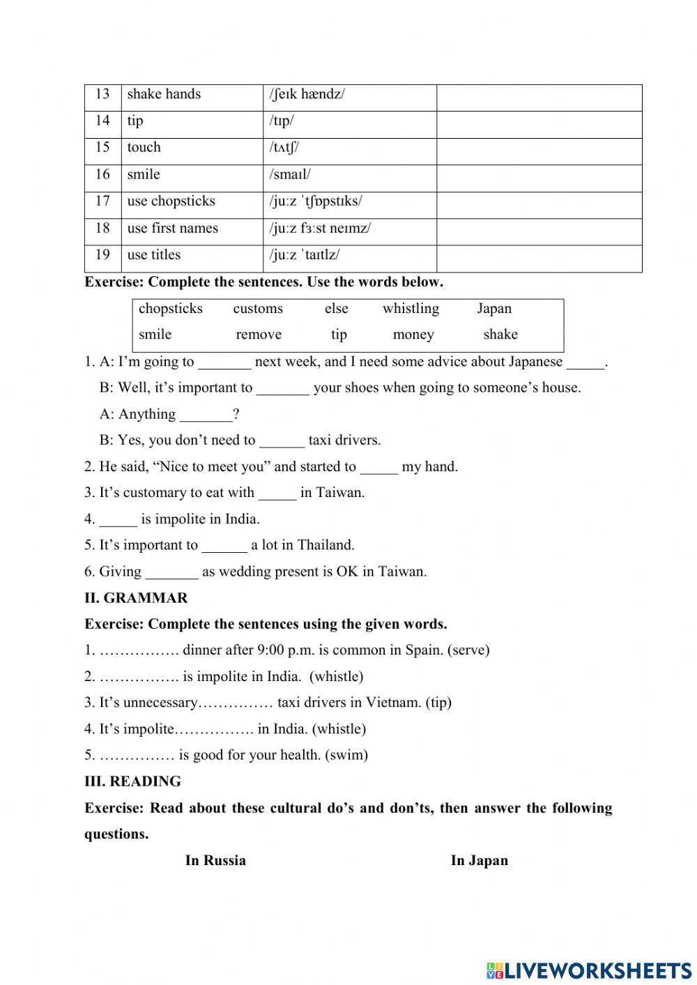 Tutor's handout interactive worksheet | Live Worksheets