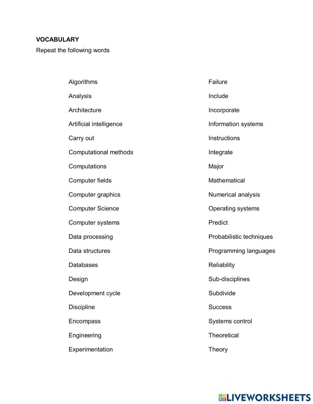 Computer Science 1 worksheet | Live Worksheets