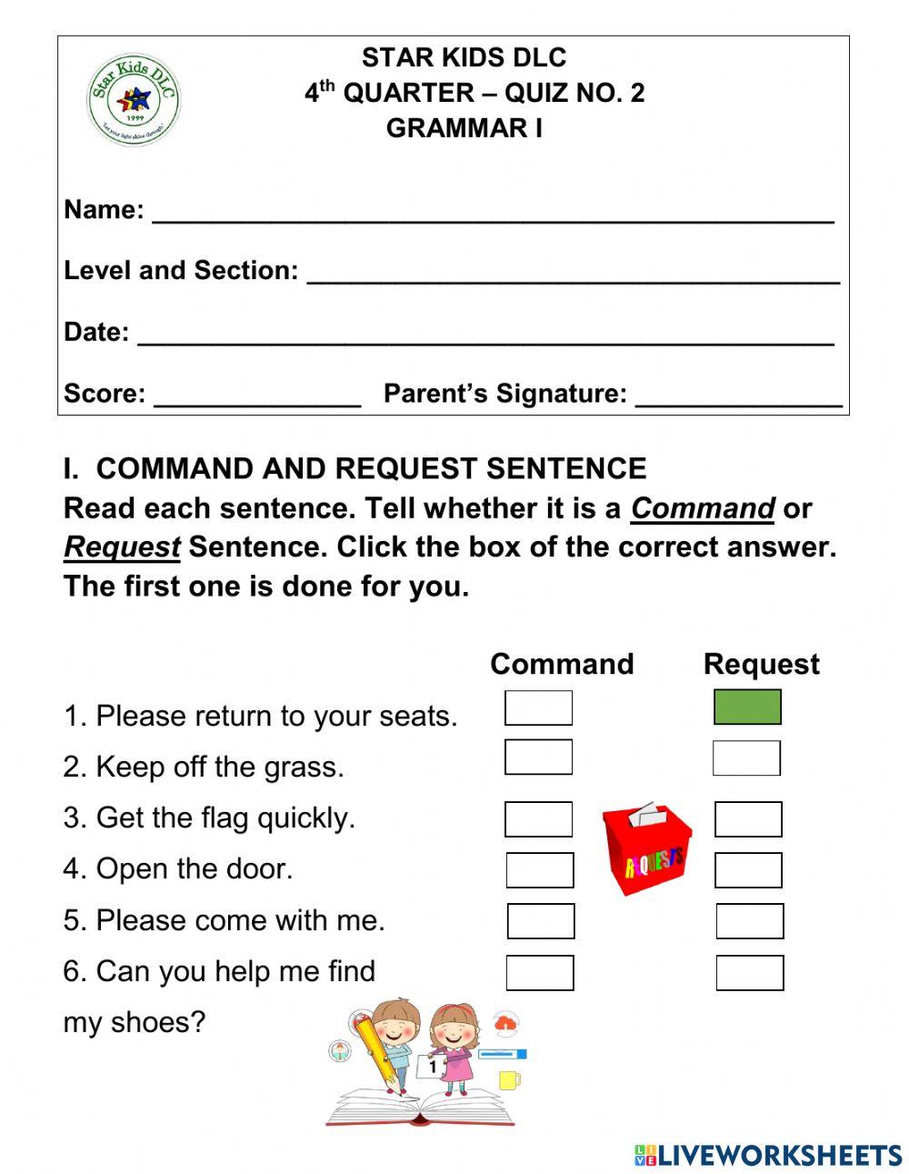 4th Qtr. Quiz no. 2 in Grammar 1 online exercise for | Live Worksheets