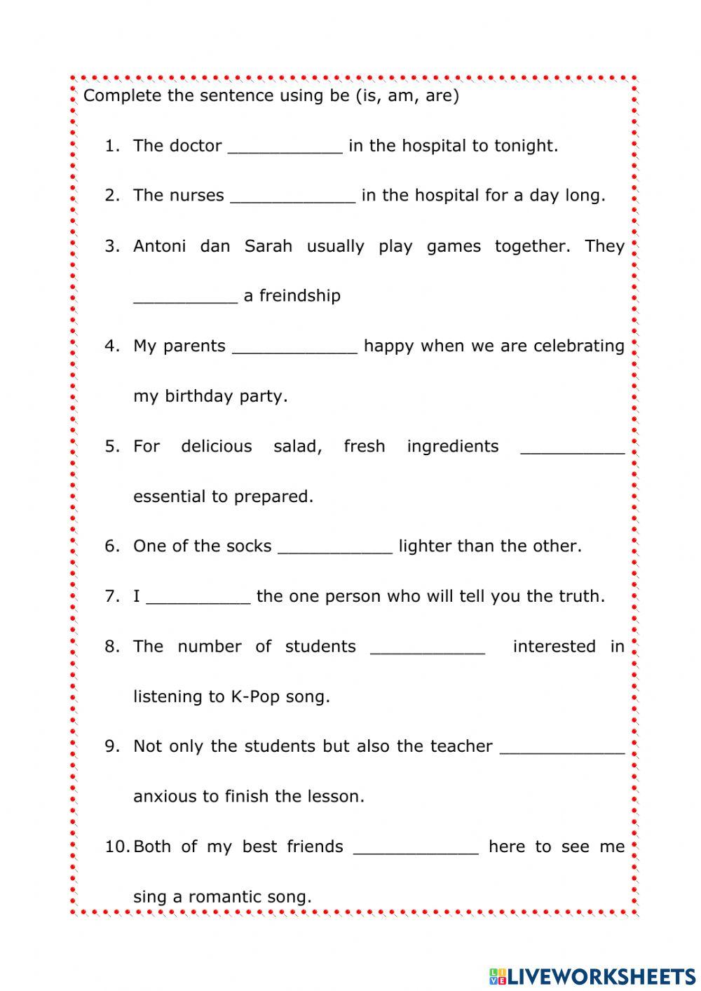 Simple Be worksheet | Live Worksheets