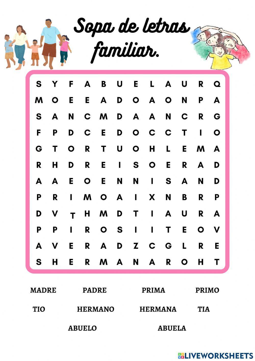Tipos De Familia Sopa De Letras - Image to u