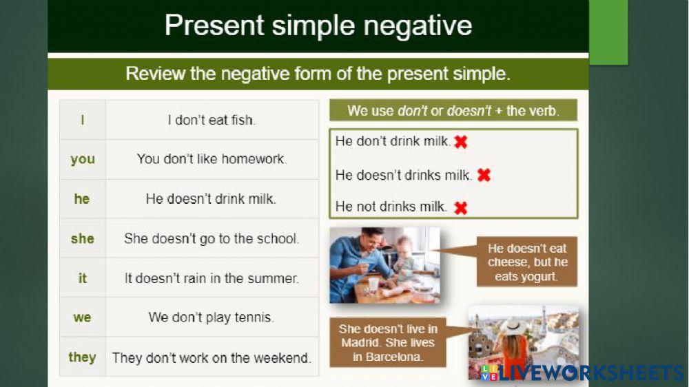 Unit 6.1 Present simple negative worksheet | Live Worksheets