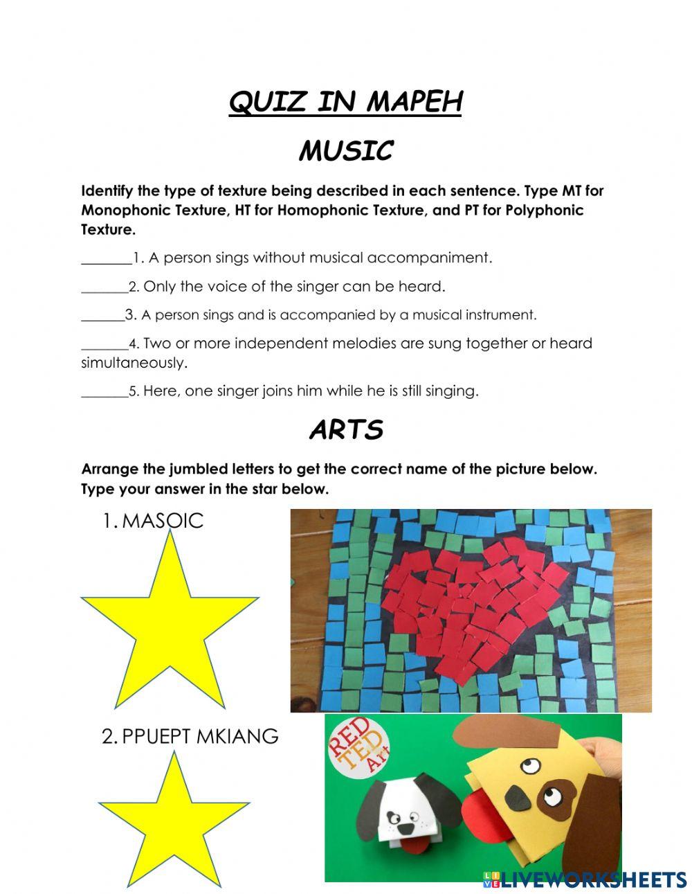 QUIZ MAPEH online exercise for | Live Worksheets