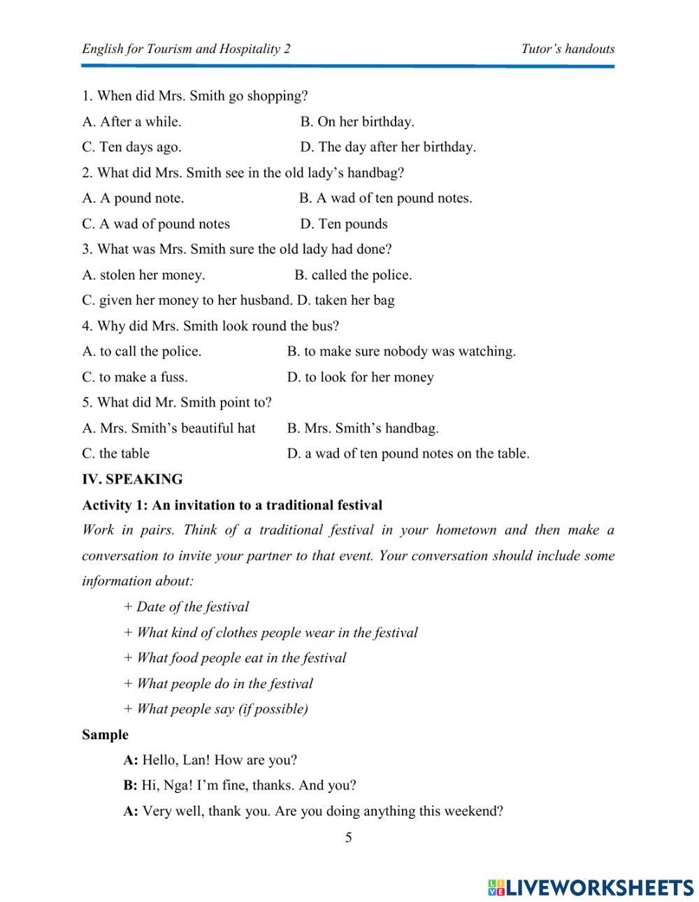 Tutor's handouts exercise | Live Worksheets