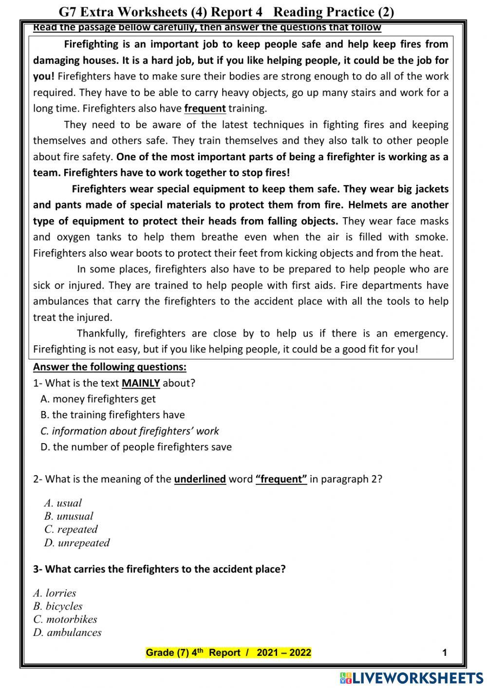 G7 Extra Worksheets (4) Report 4 Reading Practice (2) zha