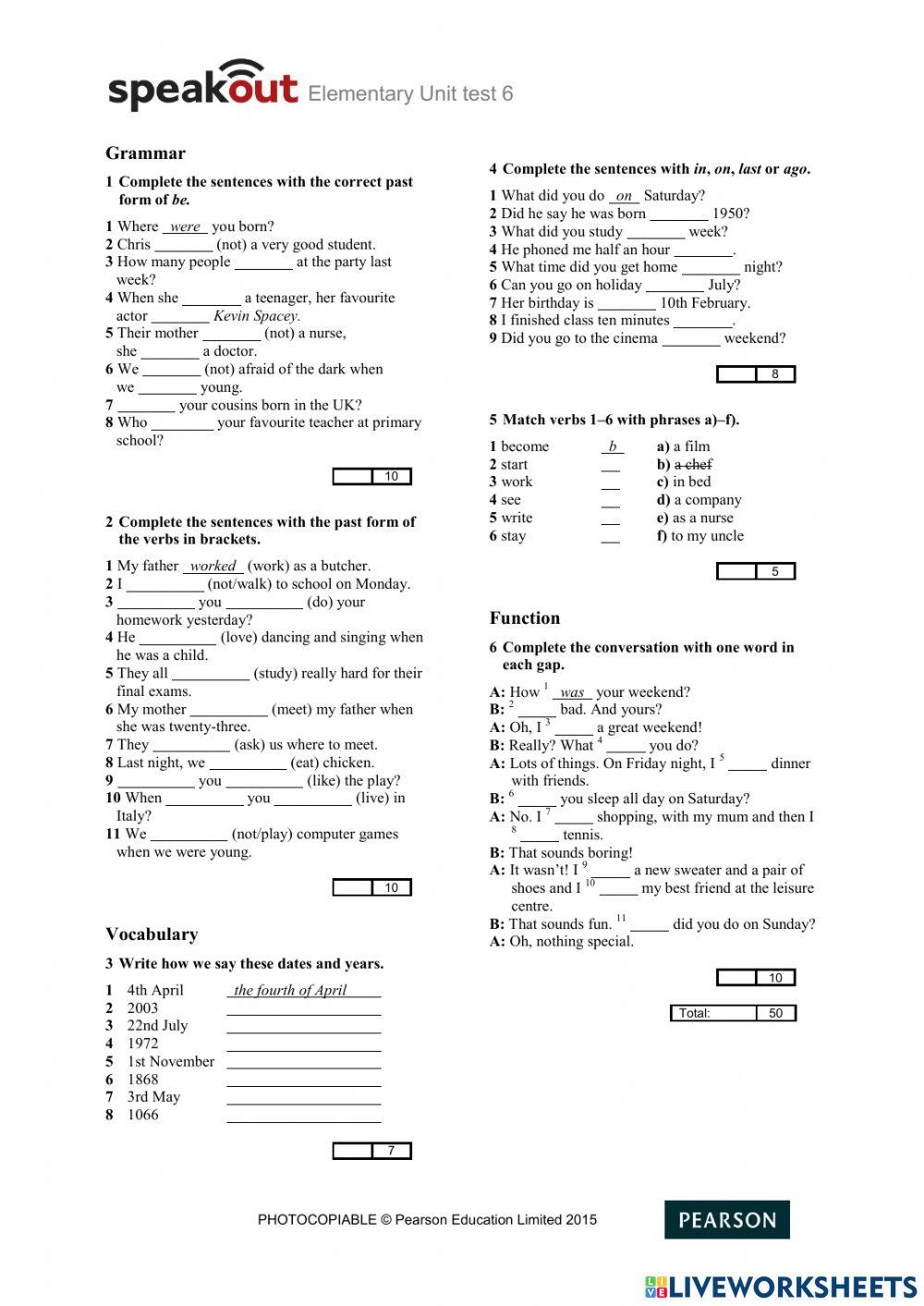 SpeakOut Elemen… | Free Interactive Worksheets | 6868248