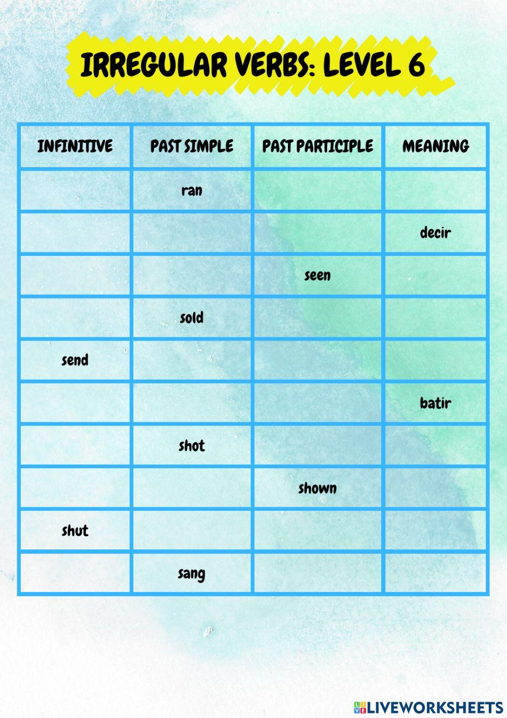 Level 6 - Irregular Verbs worksheet | Live Worksheets
