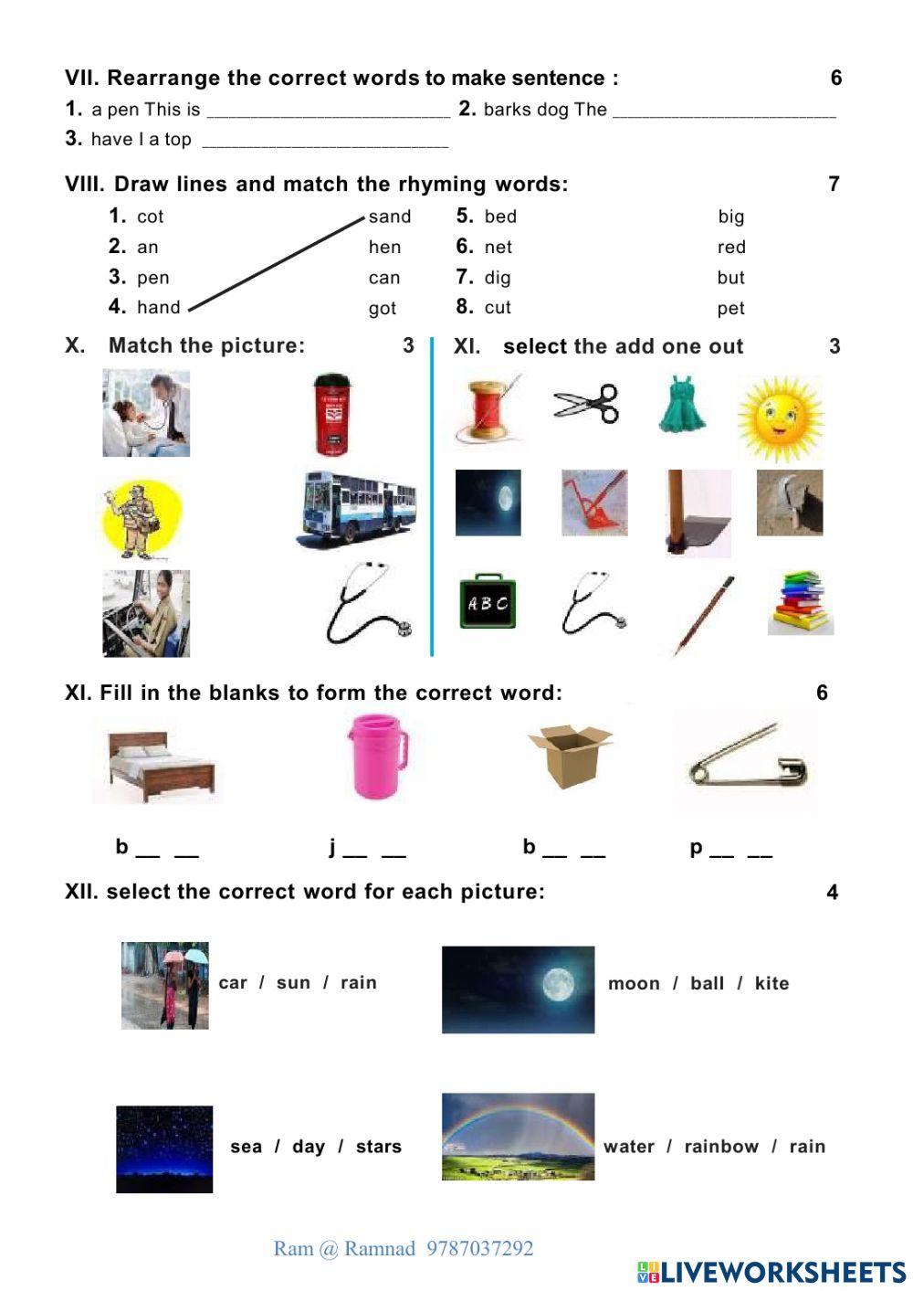 I st std english term3 final exam tamilnadu worksheet | Live Worksheets