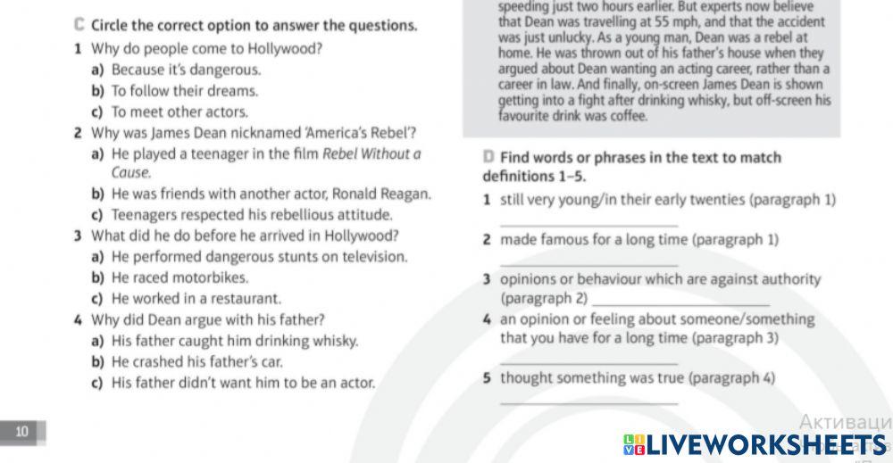 Reading online exercise for b1 | Live Worksheets