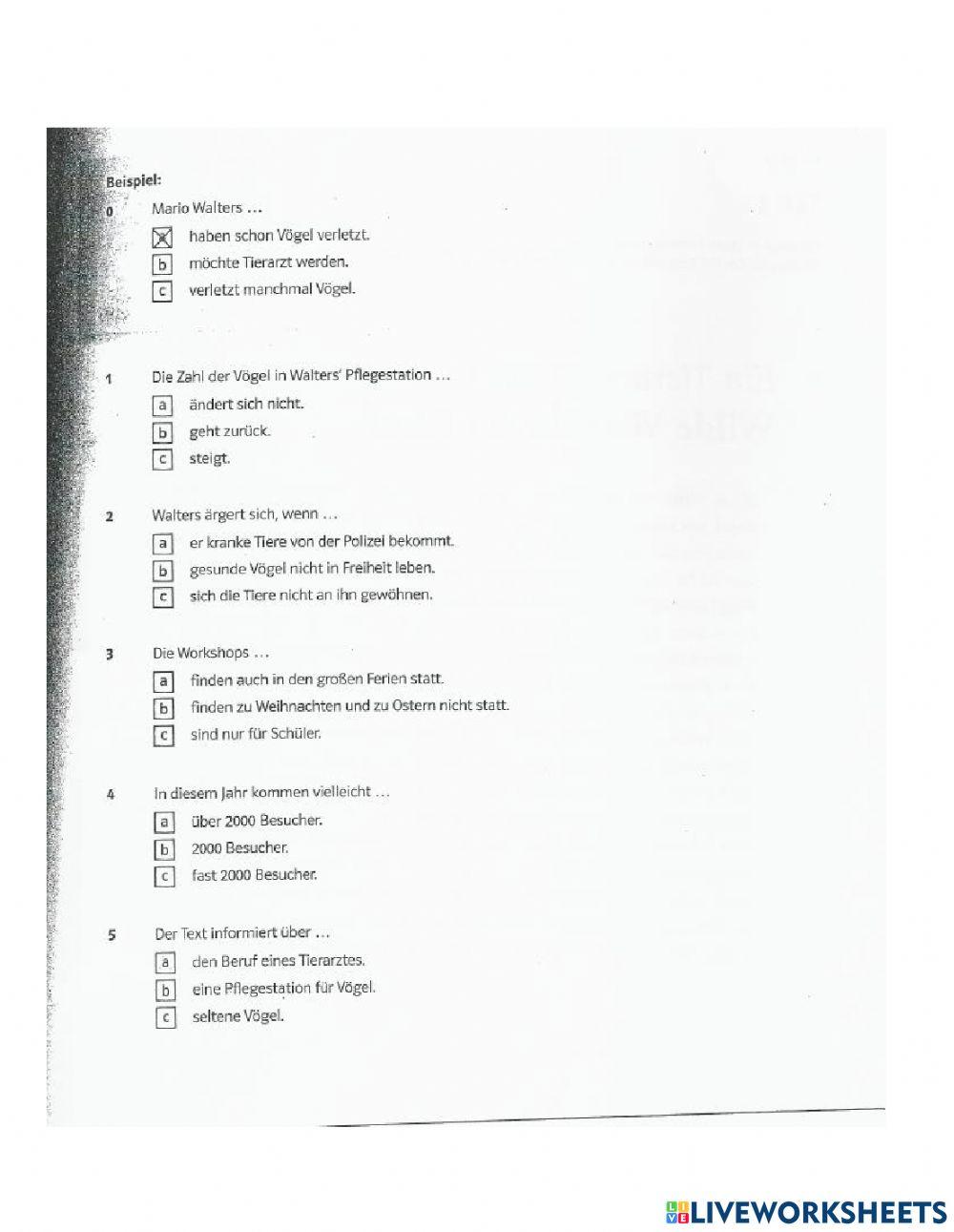 A2 Modelltest 2 Lesen online exercise for | Live Worksheets