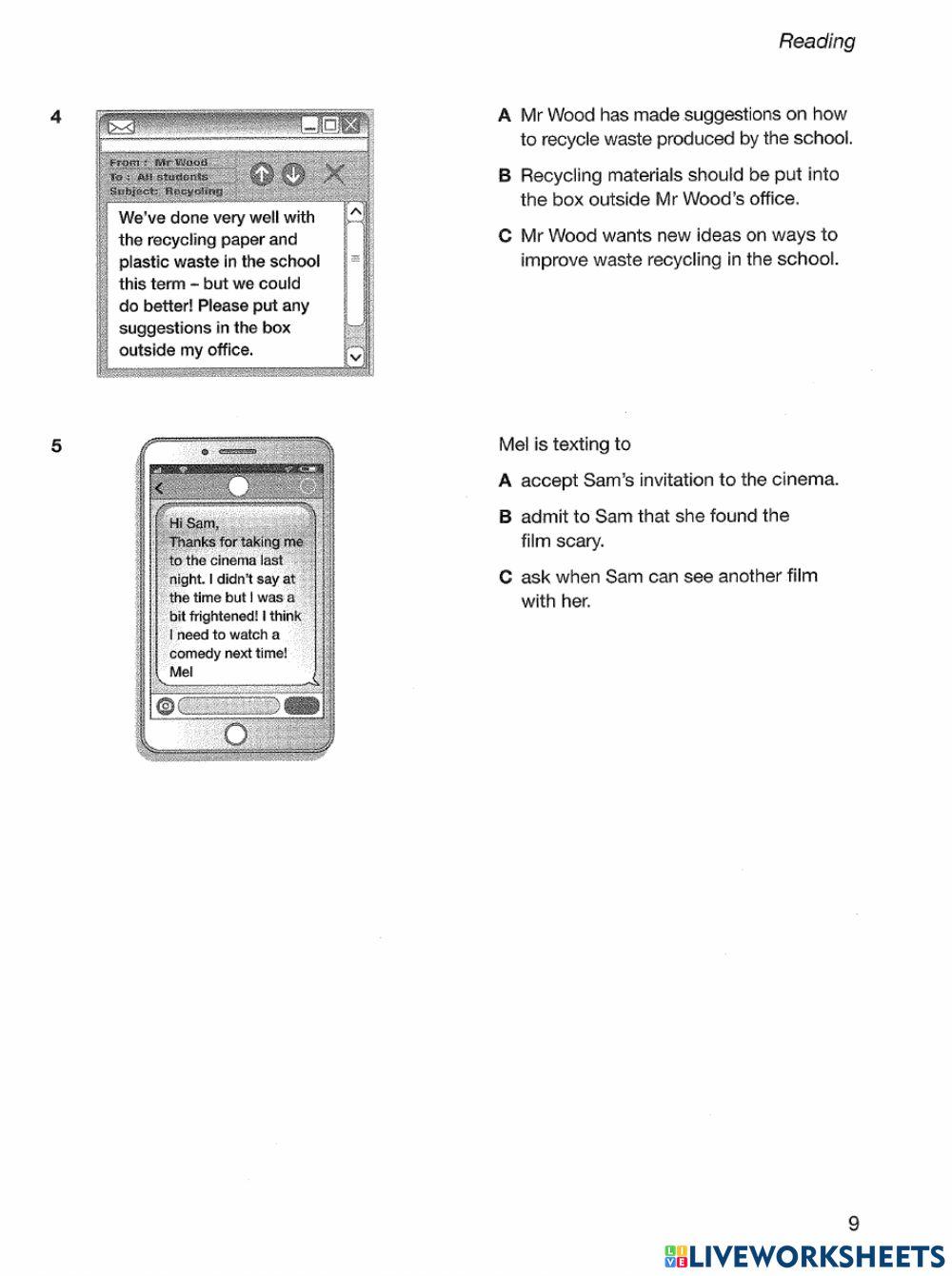 Preliminary test 1 reading worksheet | Live Worksheets