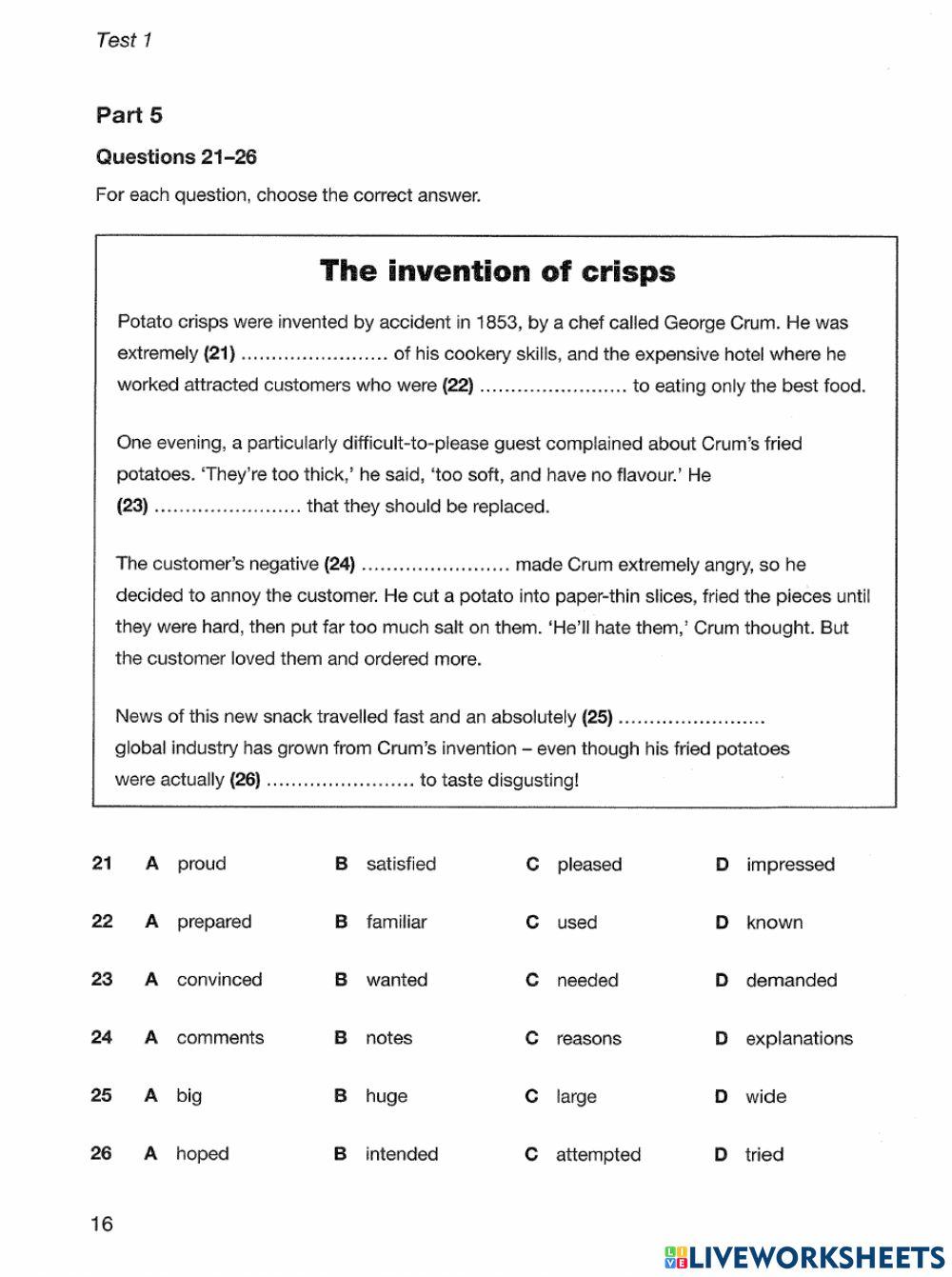 Preliminary test 1 reading worksheet | Live Worksheets
