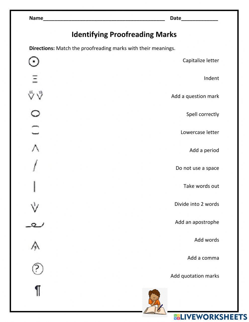 editing marks worksheet