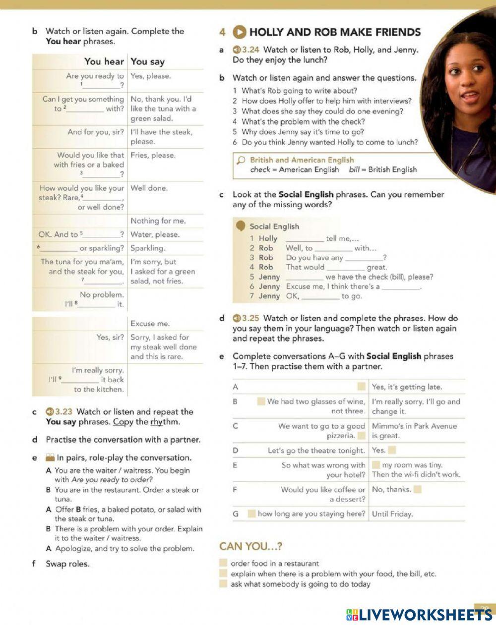 Practical English Restaurant problems online exercise for | Live Worksheets