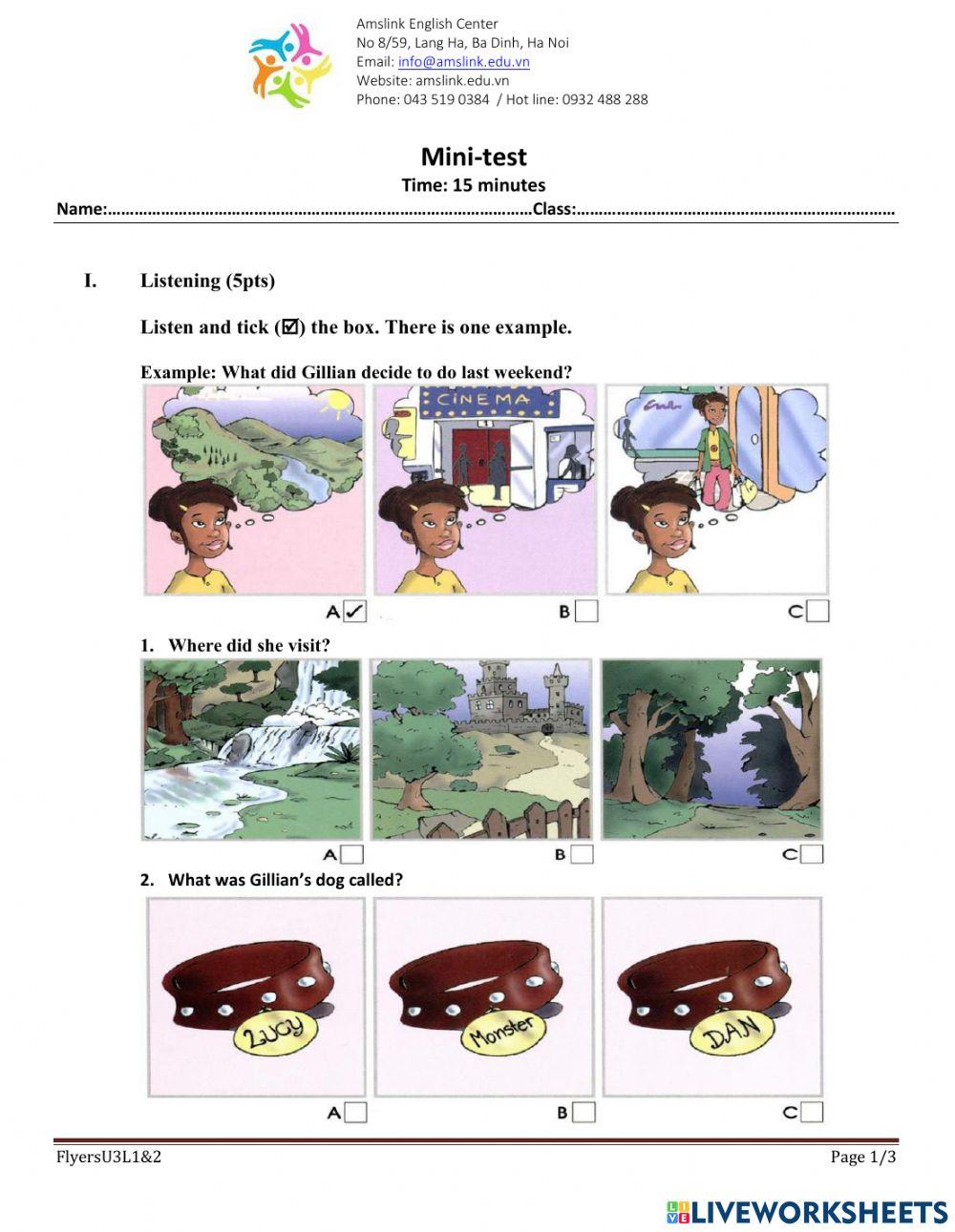 Flyers-Mini Test-Unit3-L1+2 worksheet | Live Worksheets