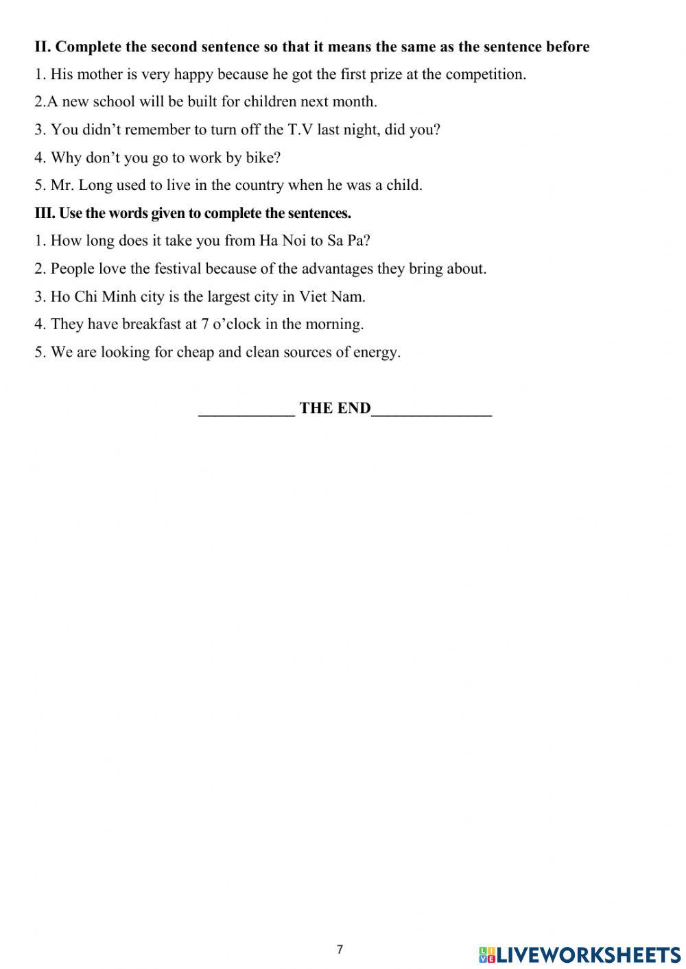 Test grade 7 | Free Interactive Worksheets | 2005672