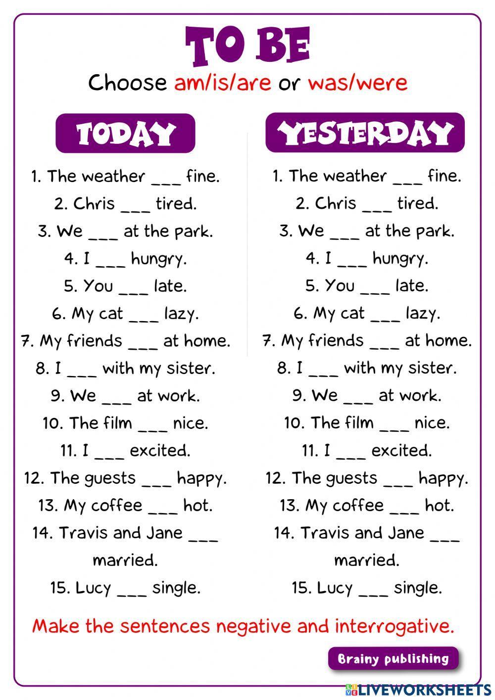 Was Were Exercise For Grade 3 Live Worksheets was-were-exercise-for-grade-3-live-worksheets