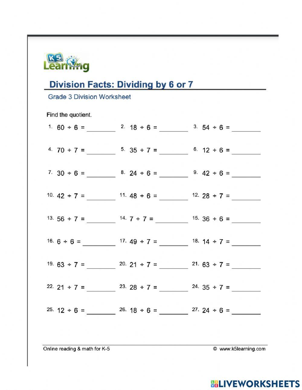 Division online exercise for THIRD | Live Worksheets