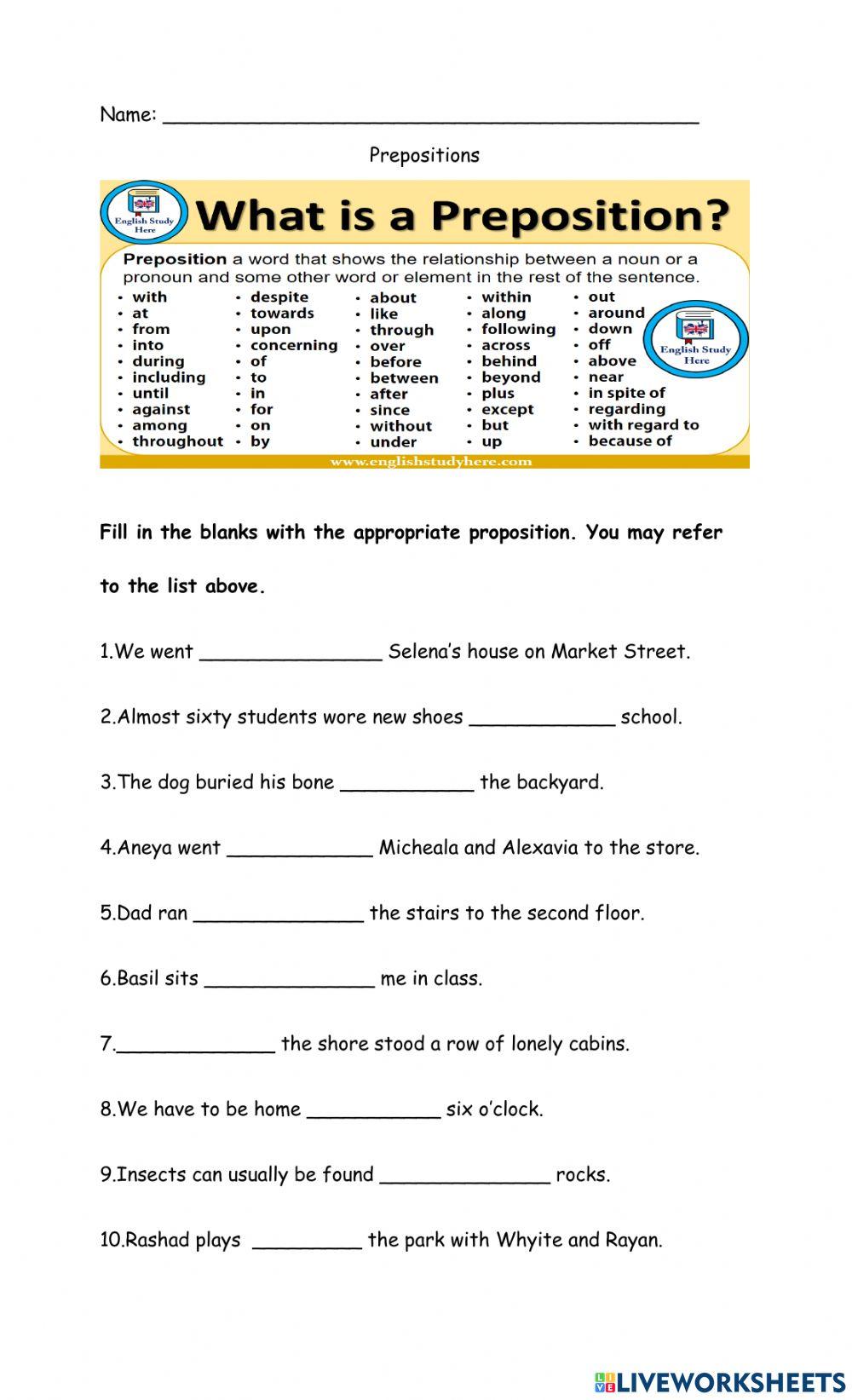 Prepositions online exercise for 4 | Live Worksheets