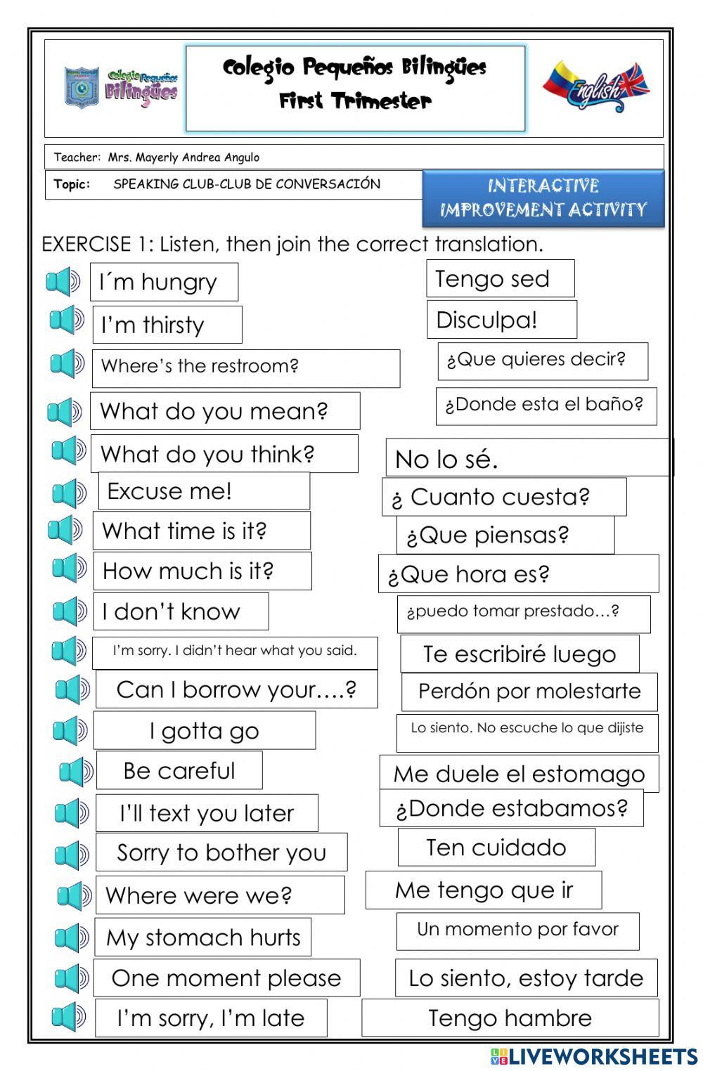 Improvement activity- fourth grade-speaking club worksheet | Live ...