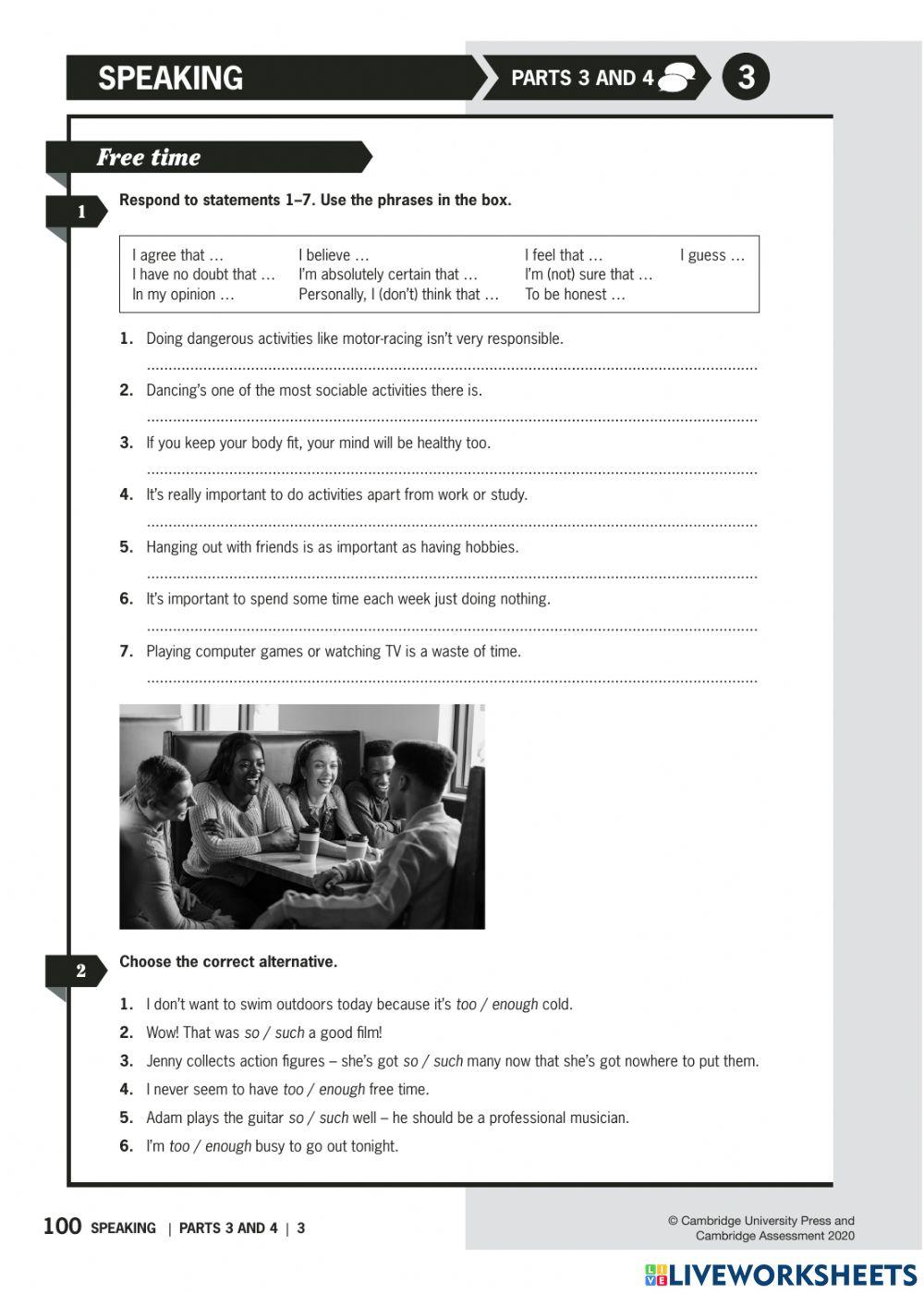 pet speaking part 3 and 4 online exercise for | Live Worksheets