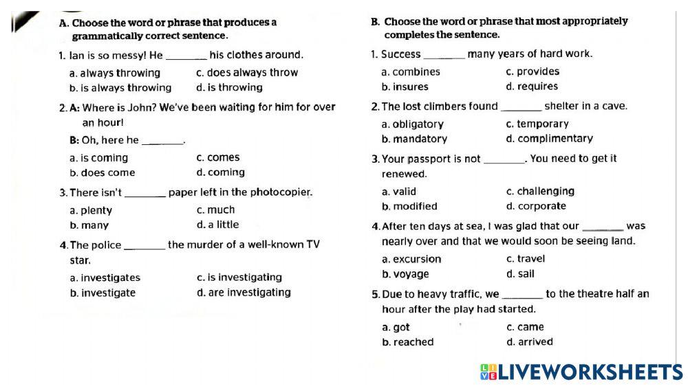 New Destination B2-Unit 1 (Vocab&grammar) worksheet | Live Worksheets