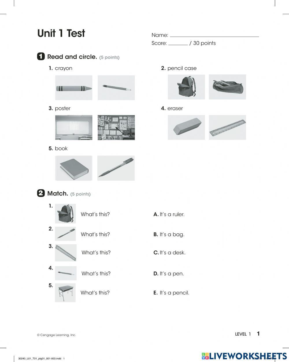 Test Kids Unit 1 online exercise for | Live Worksheets