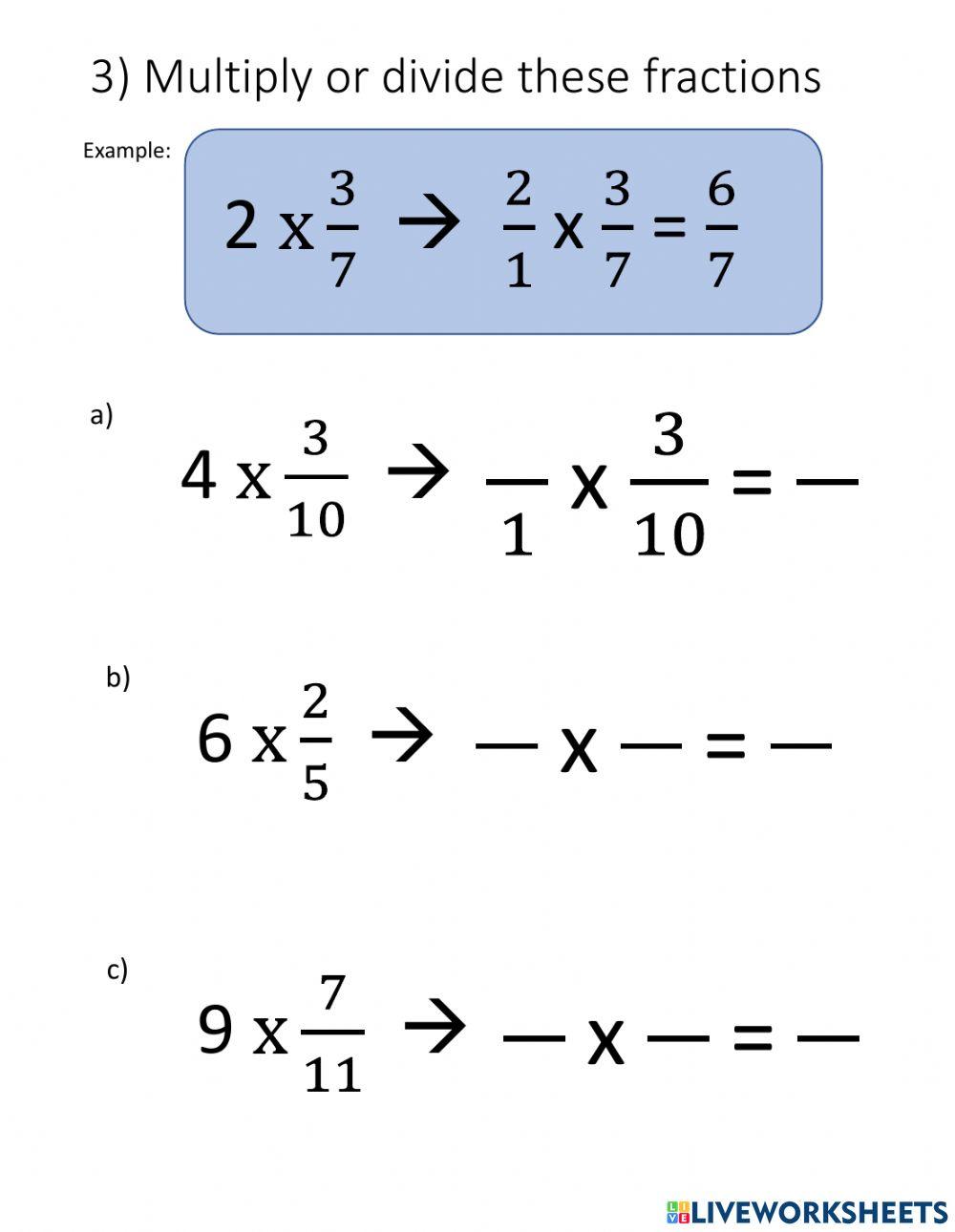 Fractions Assessment interactive worksheet | Live Worksheets