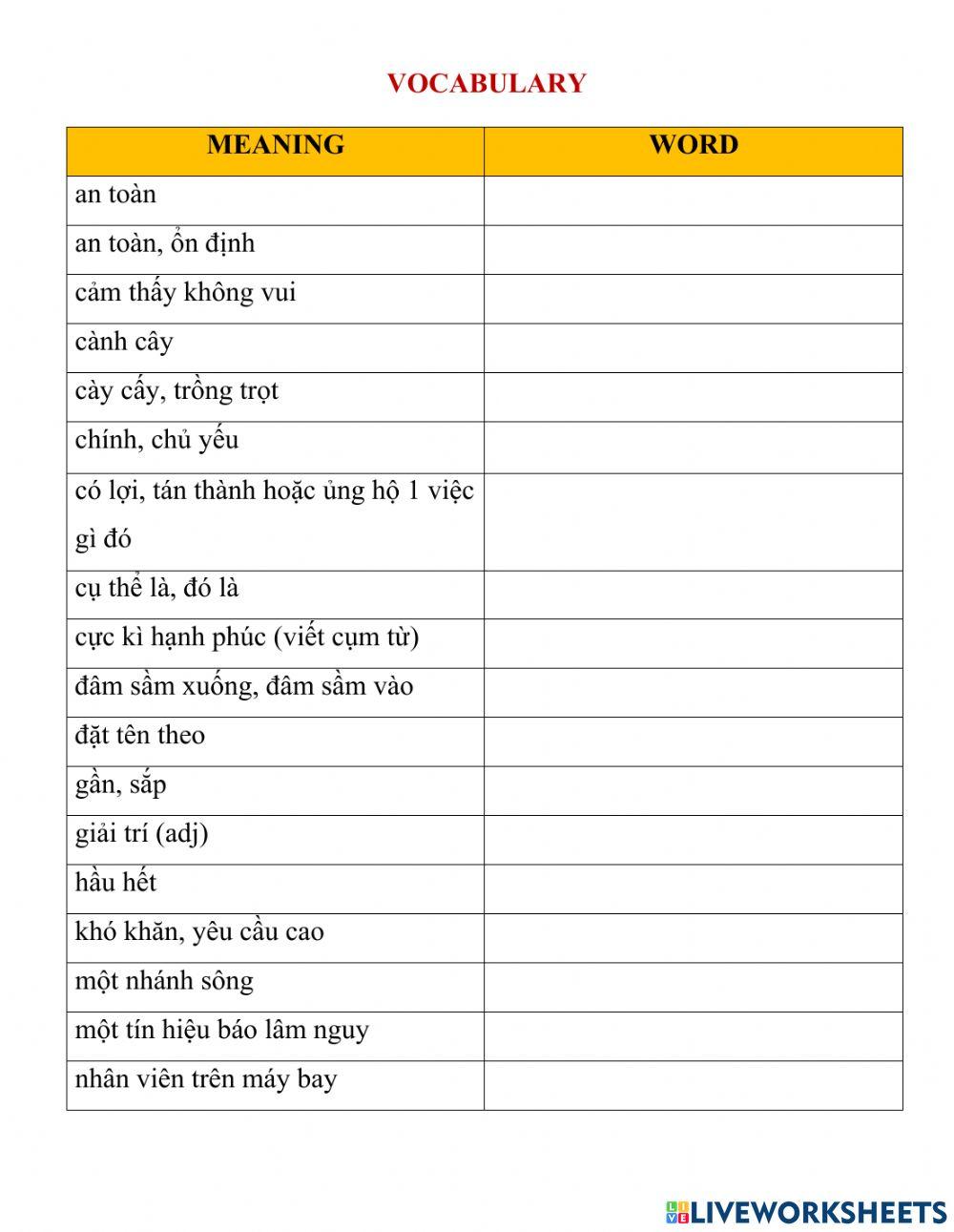 Grade 10 - Vocabulary worksheet | Live Worksheets