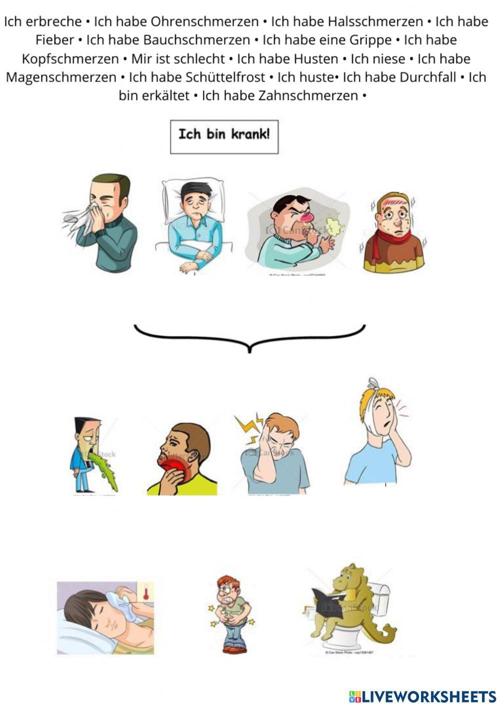 Ich bin krank - DaF Arbeitsblatt online exercise for | Live Worksheets