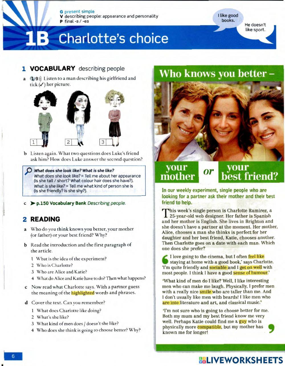 1B and 1C Pre interm online exercise for | Live Worksheets