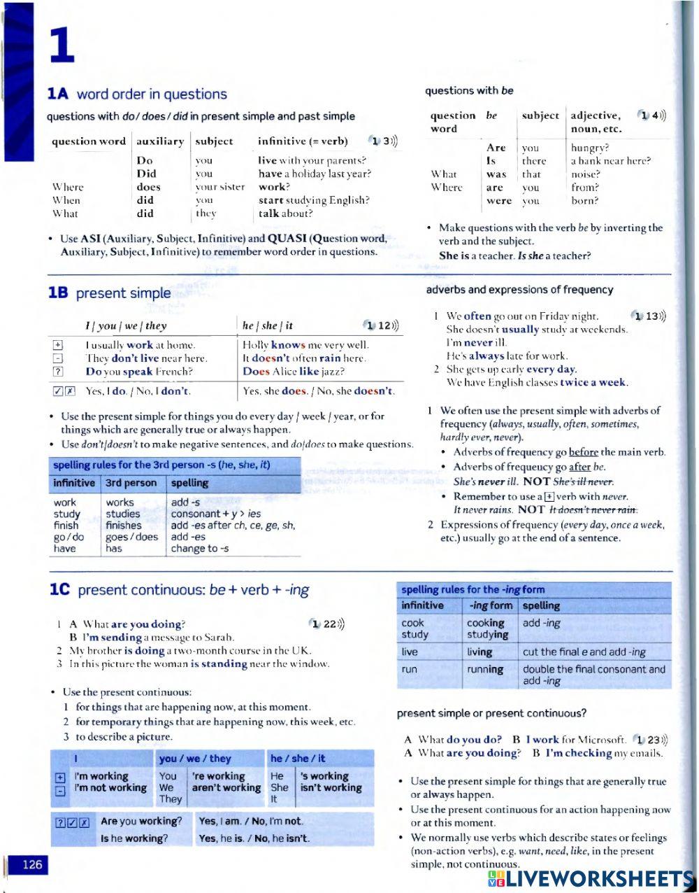 1B and 1C Pre interm online exercise for | Live Worksheets