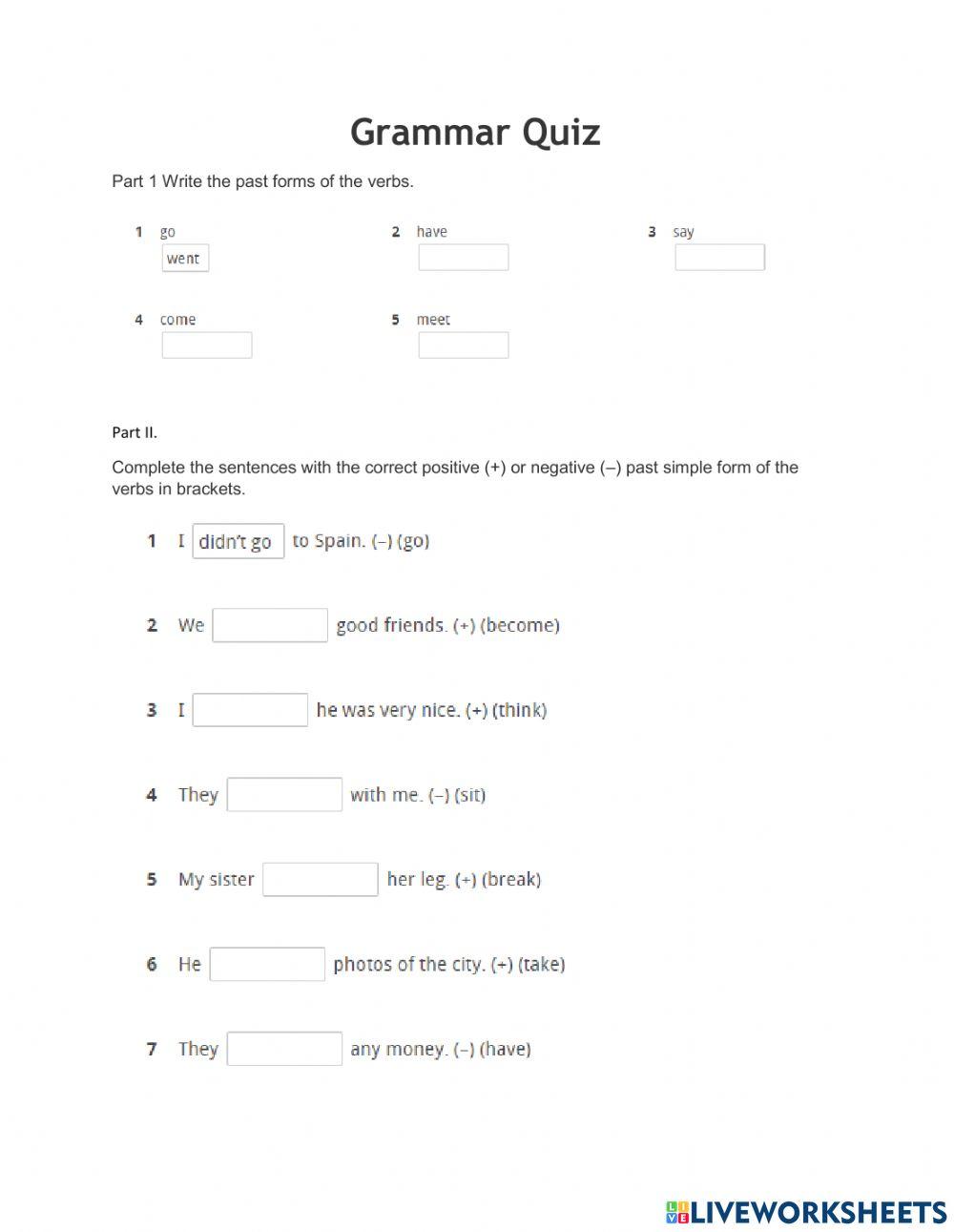 Grammar Quiz 2333 | Miltons | Live Worksheets